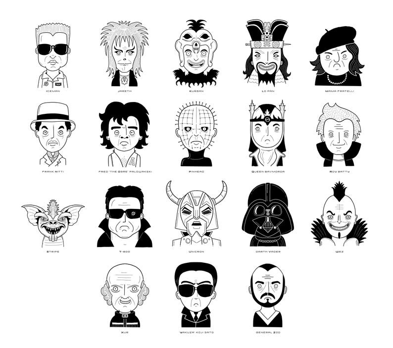 80s Retro Movie Villains A-Z Poster Illustration ghostbusters, the Lost ...