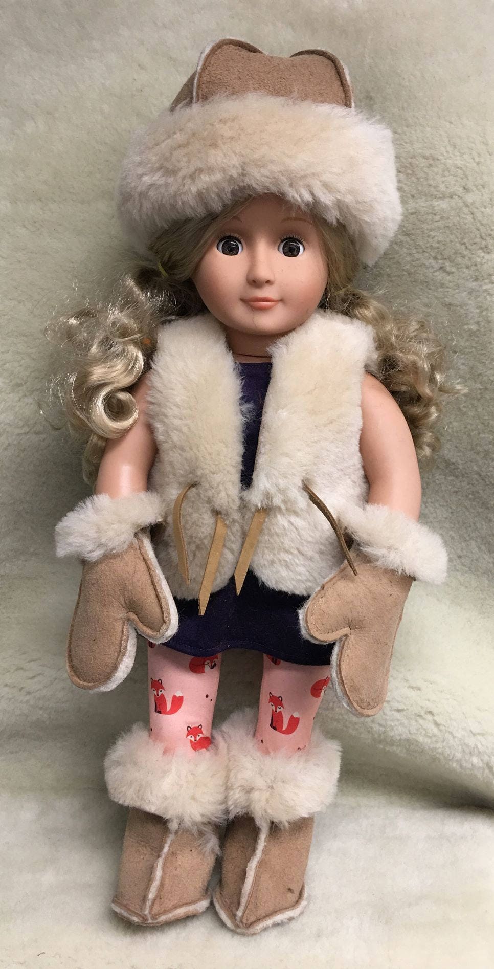 Shearling Set for 18 Dolls 100% Shearling Vest Hat - Etsy