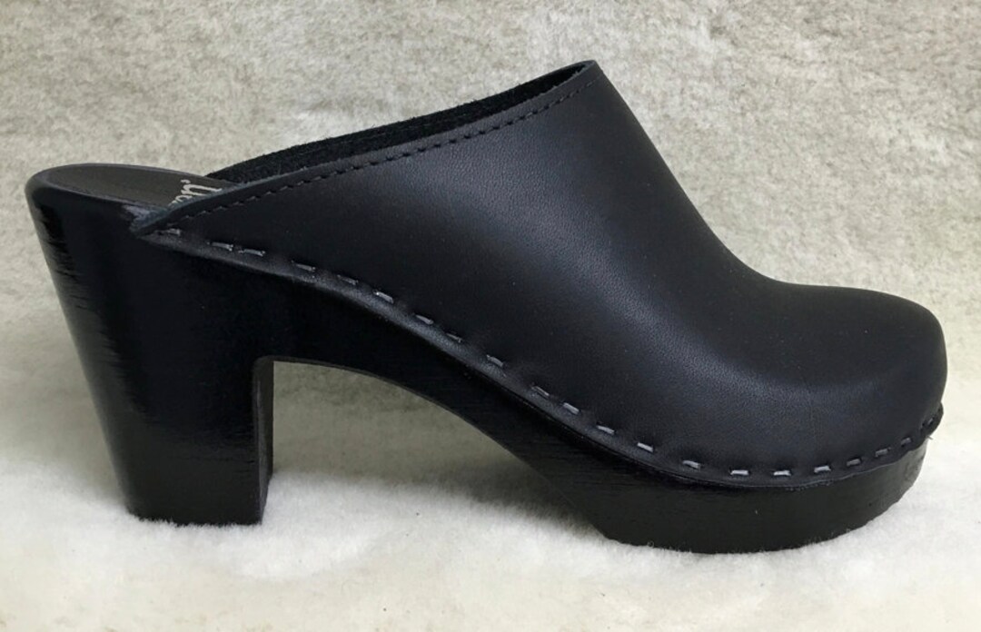 Svens Plain Clogs, Black High Heel, Black Buc Leather Shown, Style 129 ...