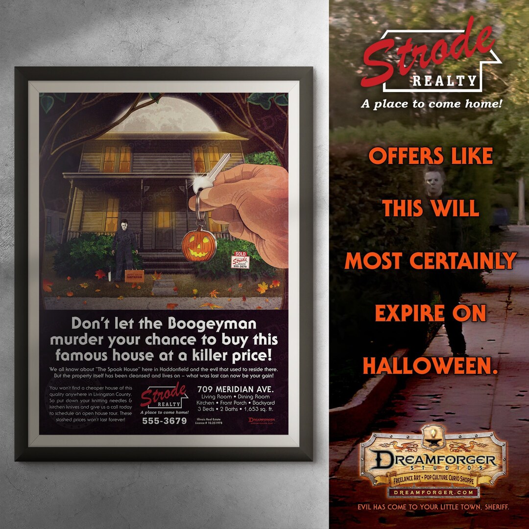 Halloween strode Realty Myers House Retro Ad - Etsy