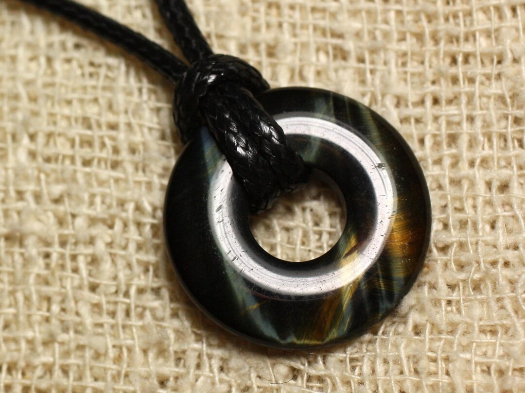 Stone Pendant Necklace - Hawk's Eye Donut 20mm - Etsy