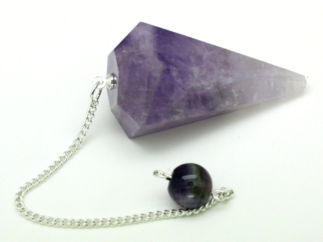 Rhodium Silver Metal Pendulum and Amethyst Stone Faceted Triangle Prism ...