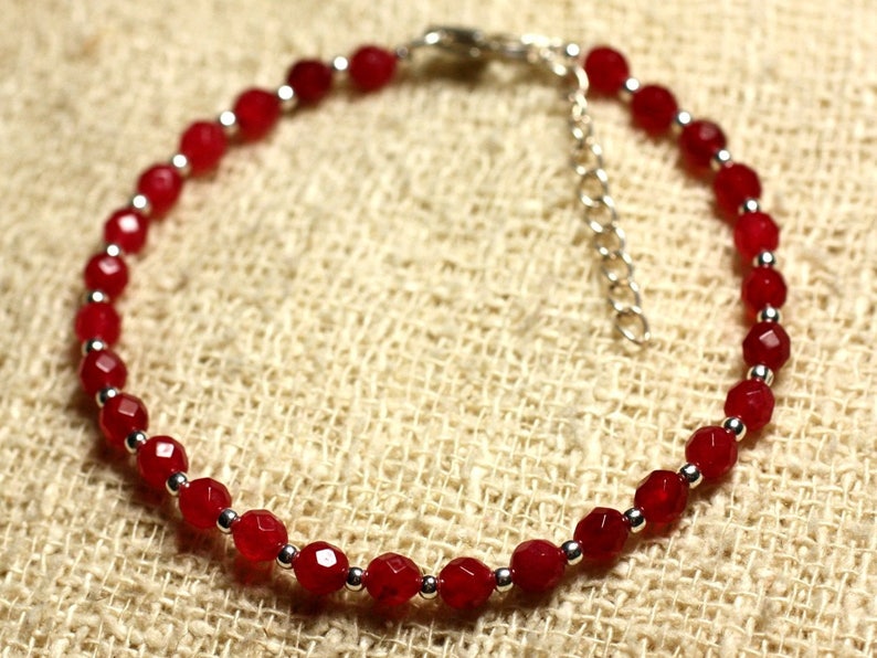 Bracelet Argent 925 et Pierre Jade Rouge Facettée 4mm - Etsy France