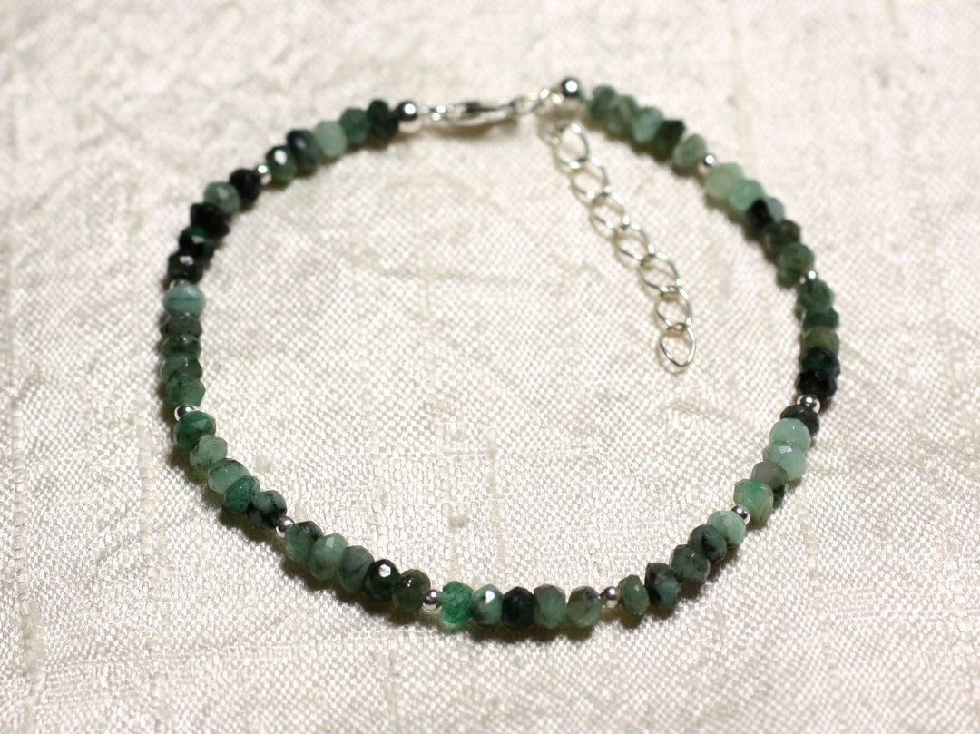 925 Silver Bracelet and Stone - Emerald Faceted Washers 3mm - Etsy