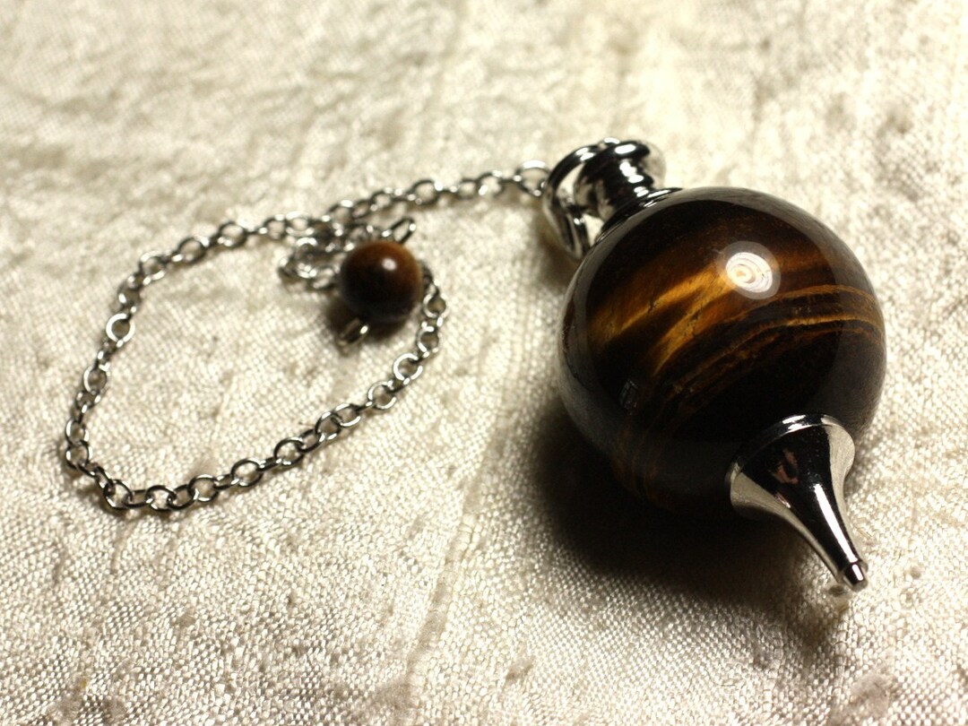 Rhodium Silver Plated Pendulum and Semi Precious Stone - Tiger Eye Ball ...