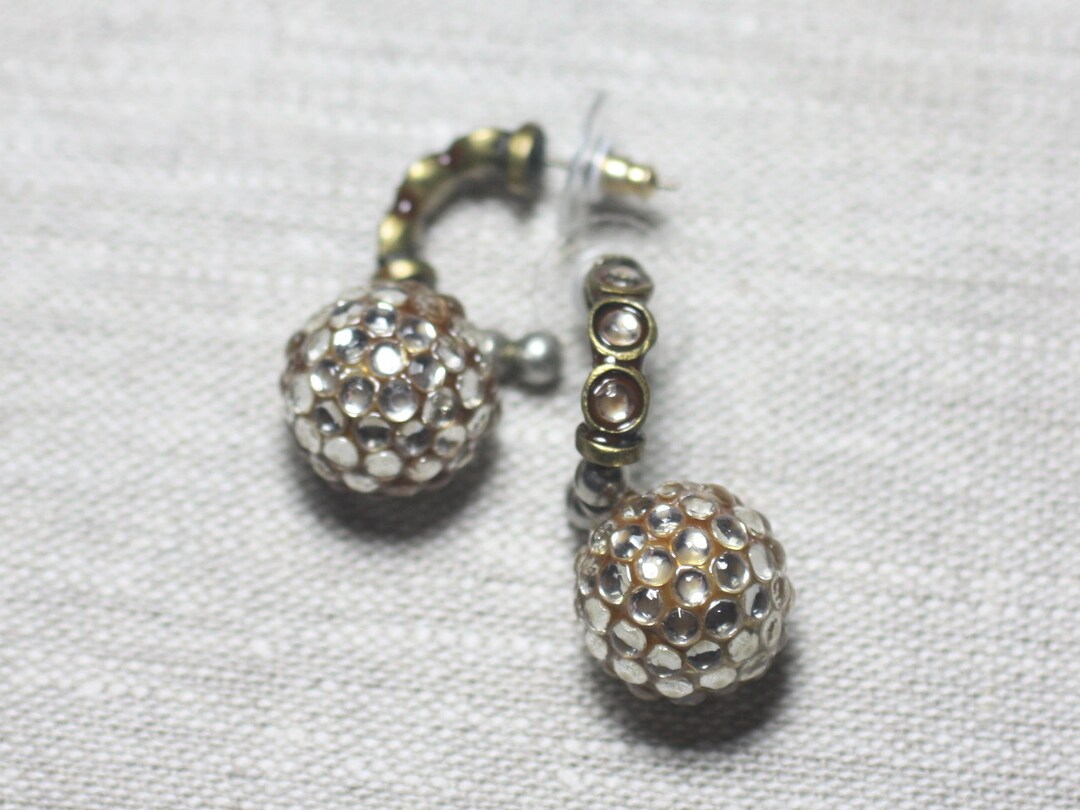 Resin and White CCB Earrings 15mm Rhinestone Balls Ethnic Vintage ...