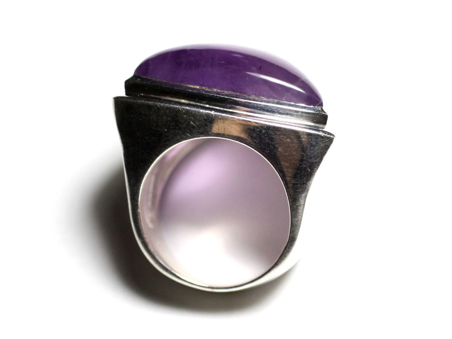 N347 - 925 Silver and Stone Ring - Amethyst Triangle 25mm - Etsy