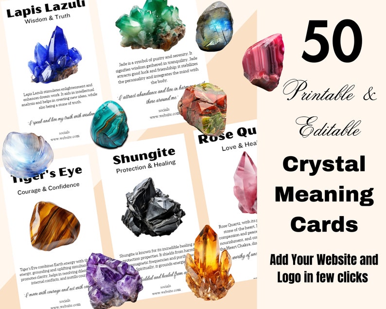 Editable Crystal Meaning Cards, Printable Gemstone Meaning Cards ...
