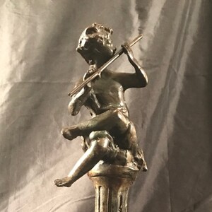 Bronze Sculpture Boy Playing Flute, Boy With Flute, Musical Youth ...