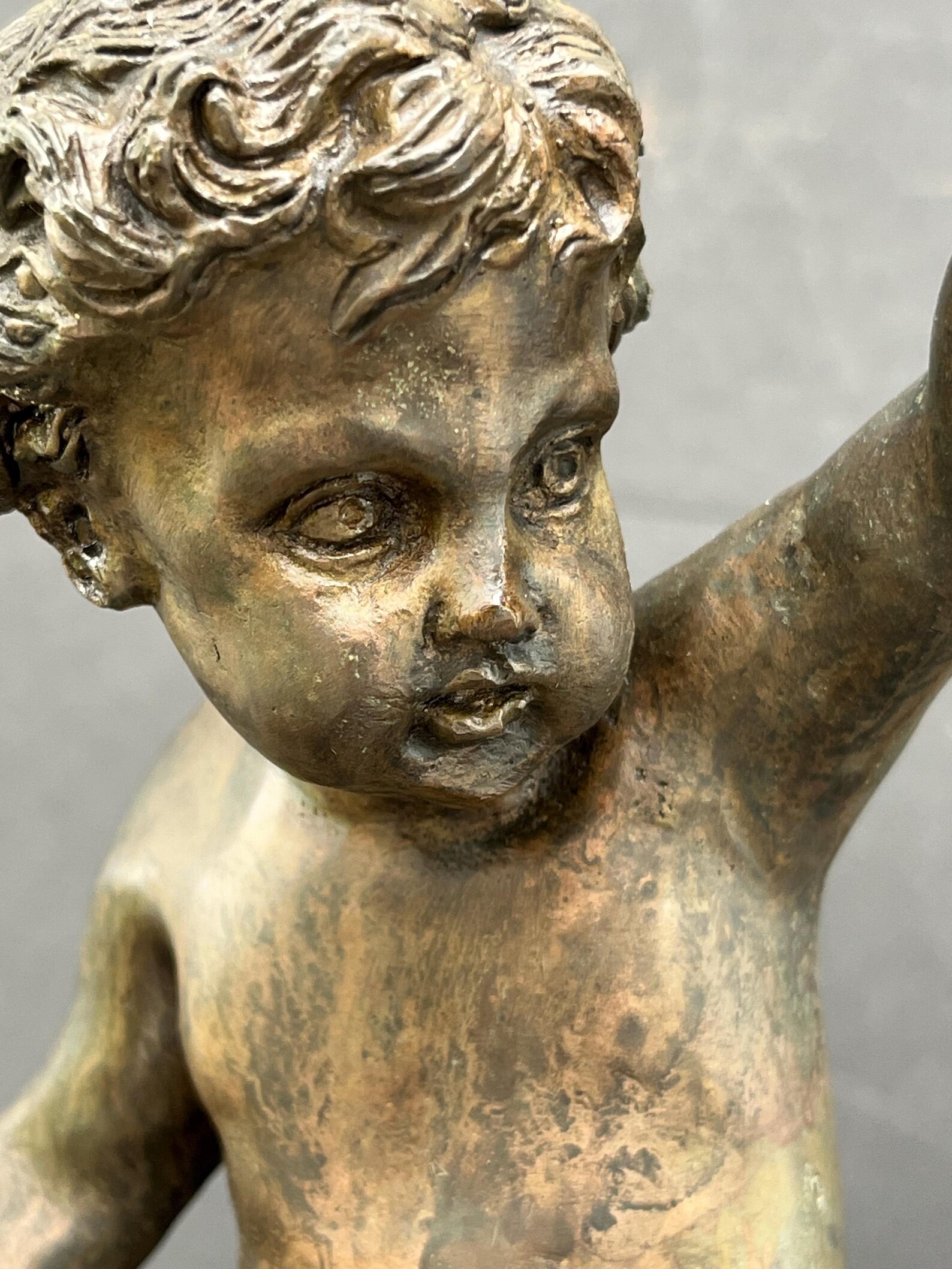Vintage Bronze Cherub Statue, Putto on Square Plinth Sculpture ...