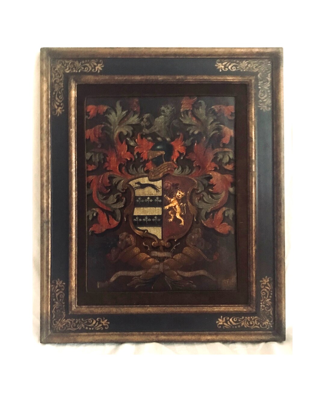 Antique Heraldry English Palmer Family Crest Painted Oil on Board ...