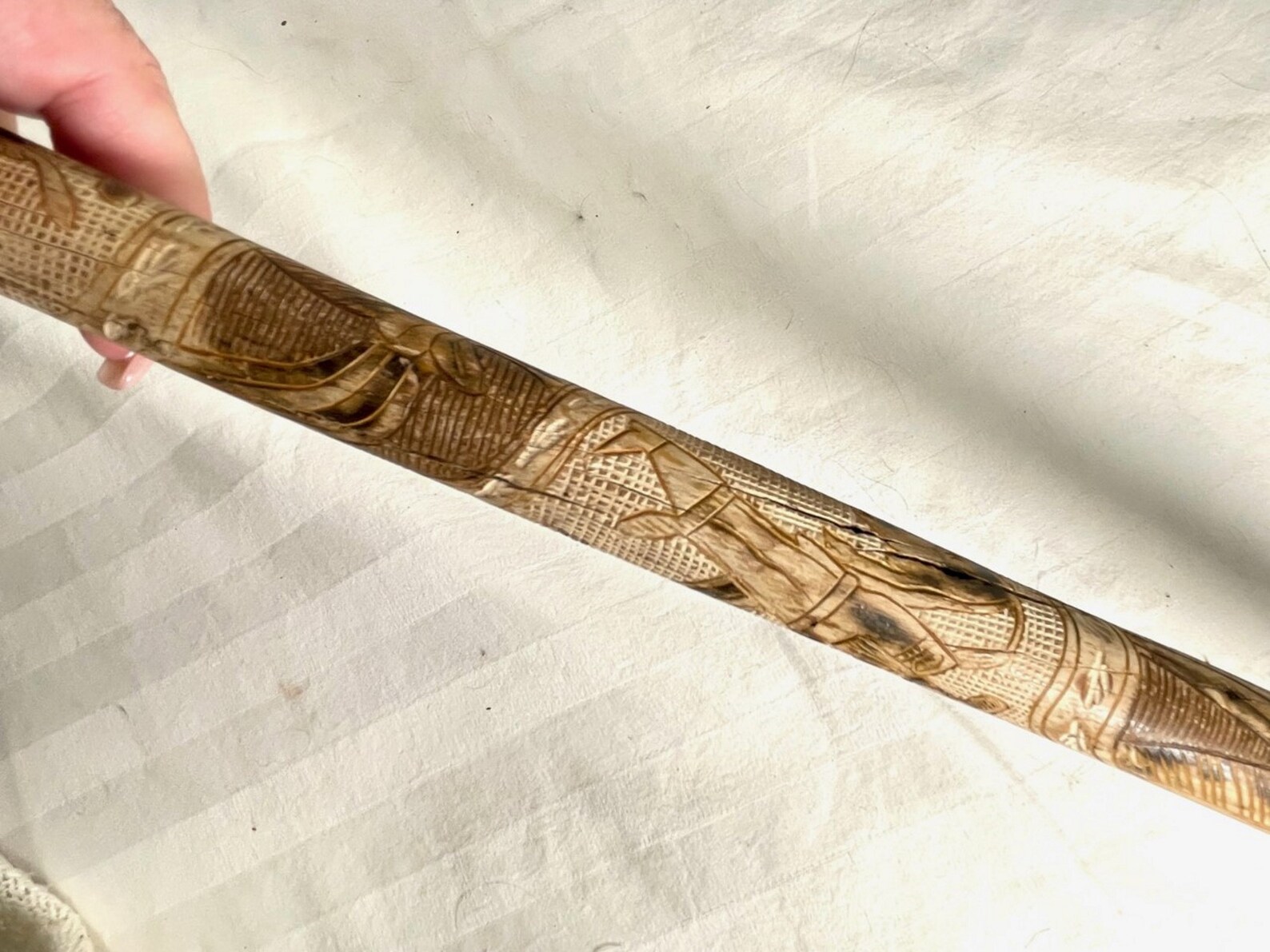 Antique Bamboo Walking Stick, Hand Carved Japanese Cane. Monogram ...
