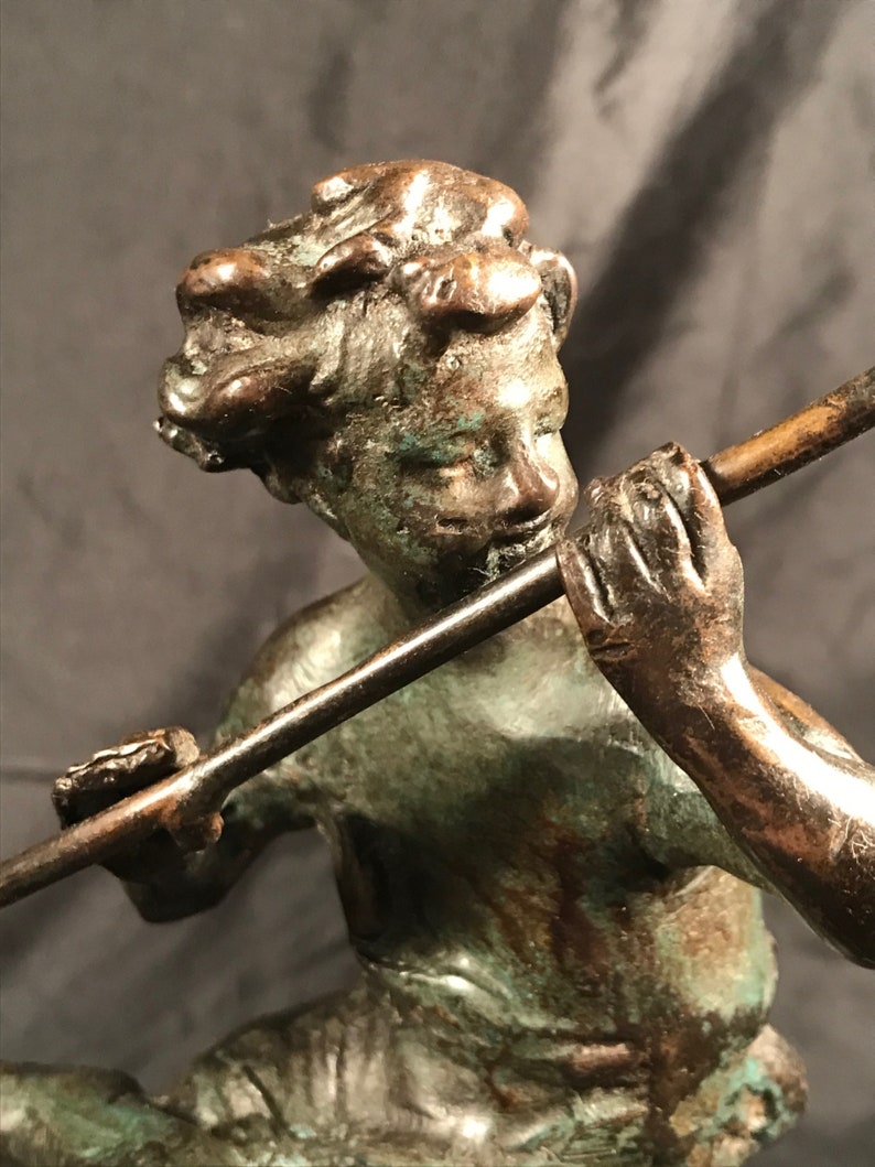 Bronze Sculpture Boy Playing Flute, Boy With Flute, Musical Youth ...