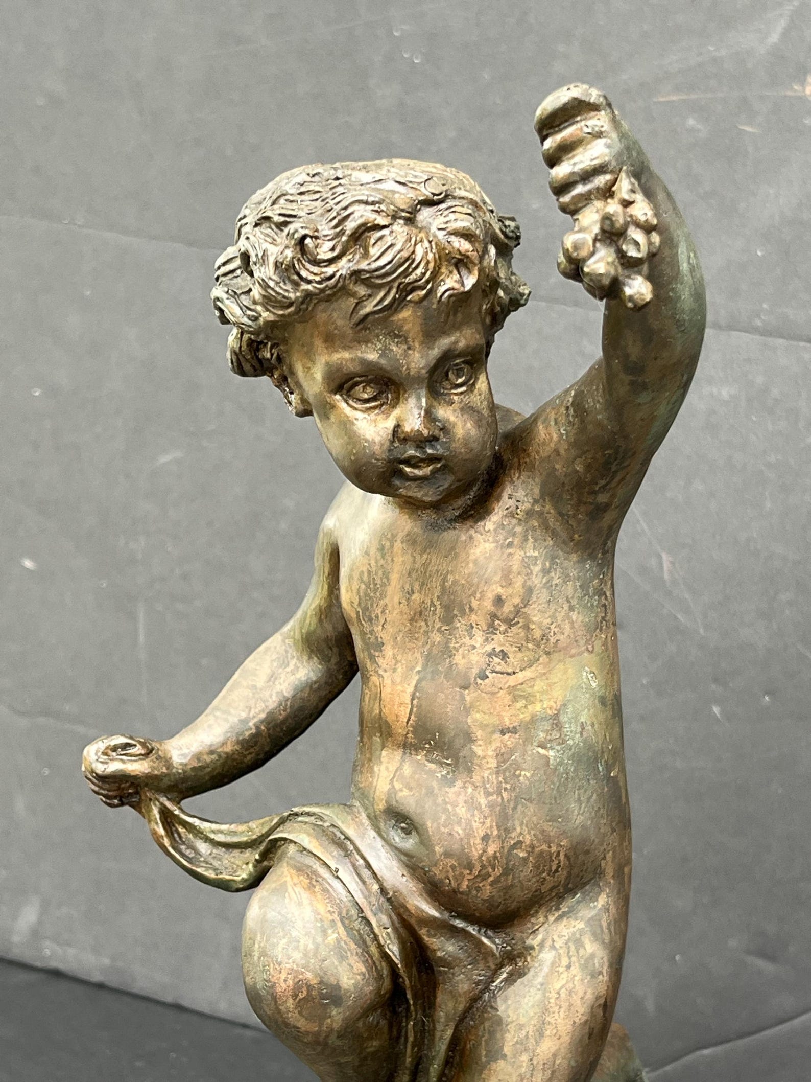 Vintage Bronze Cherub Statue, Putto on Square Plinth Sculpture ...