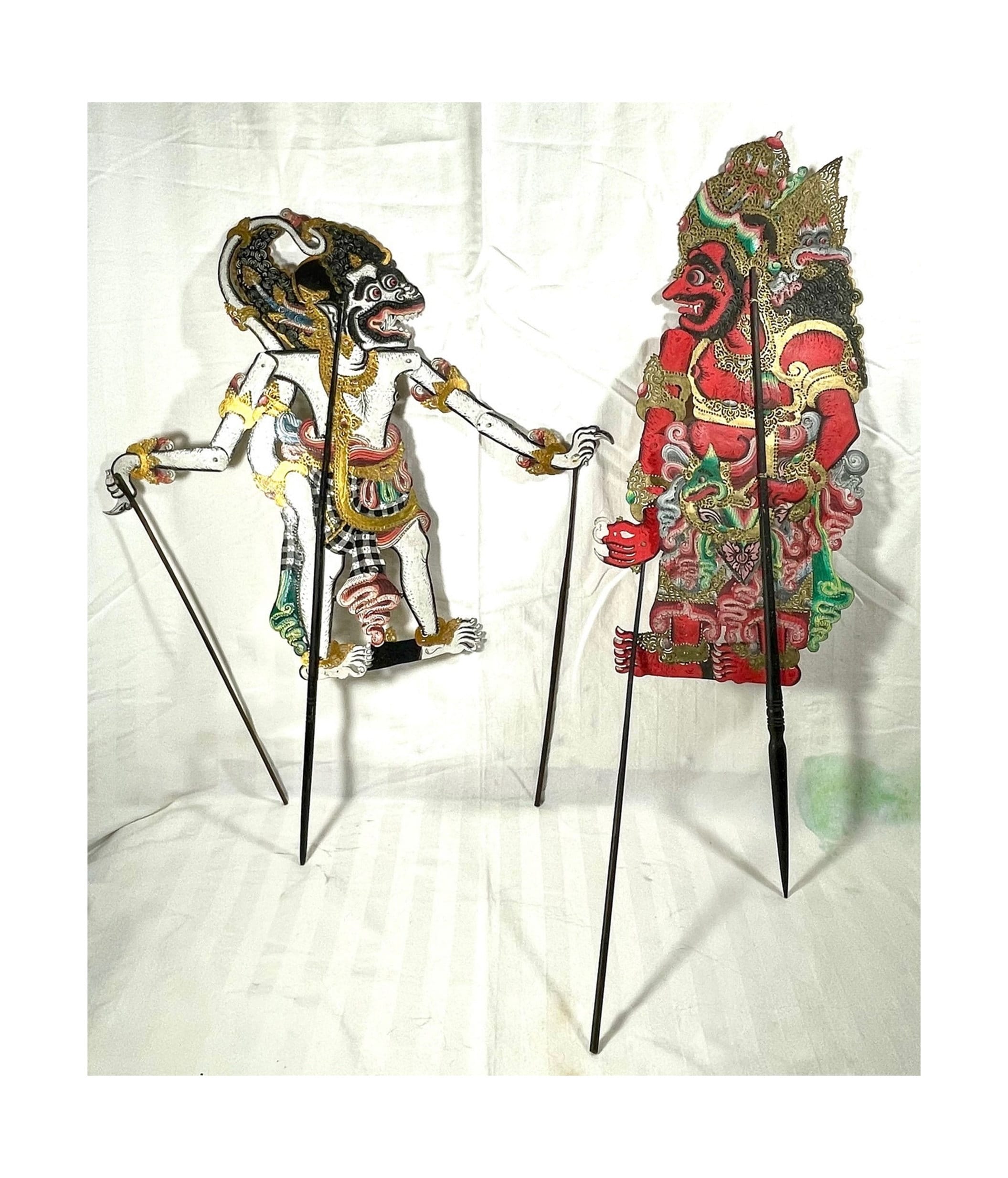 Vintage Articulated Shadow Puppets, Wayang Purwa, Balinese White & Red ...