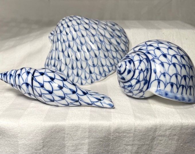 Herend Style Hand Painted Porcelain Shell Figurines, Collection of 3 ...