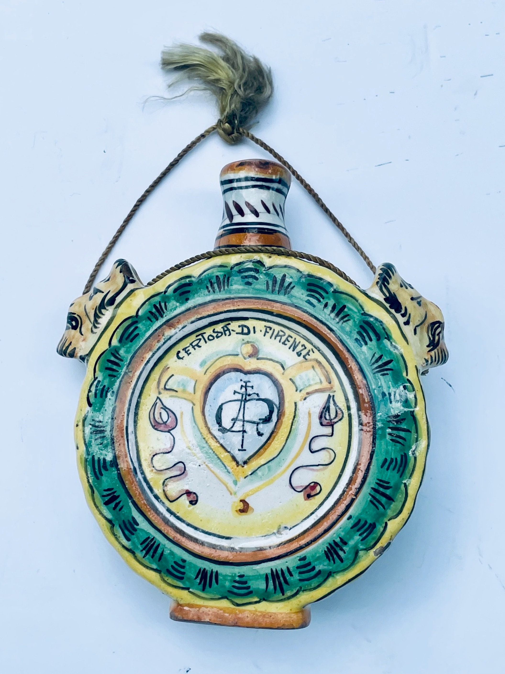 Vintage Monastic Pilgrim Flask, Certosini Firenze Italian Majolica ...