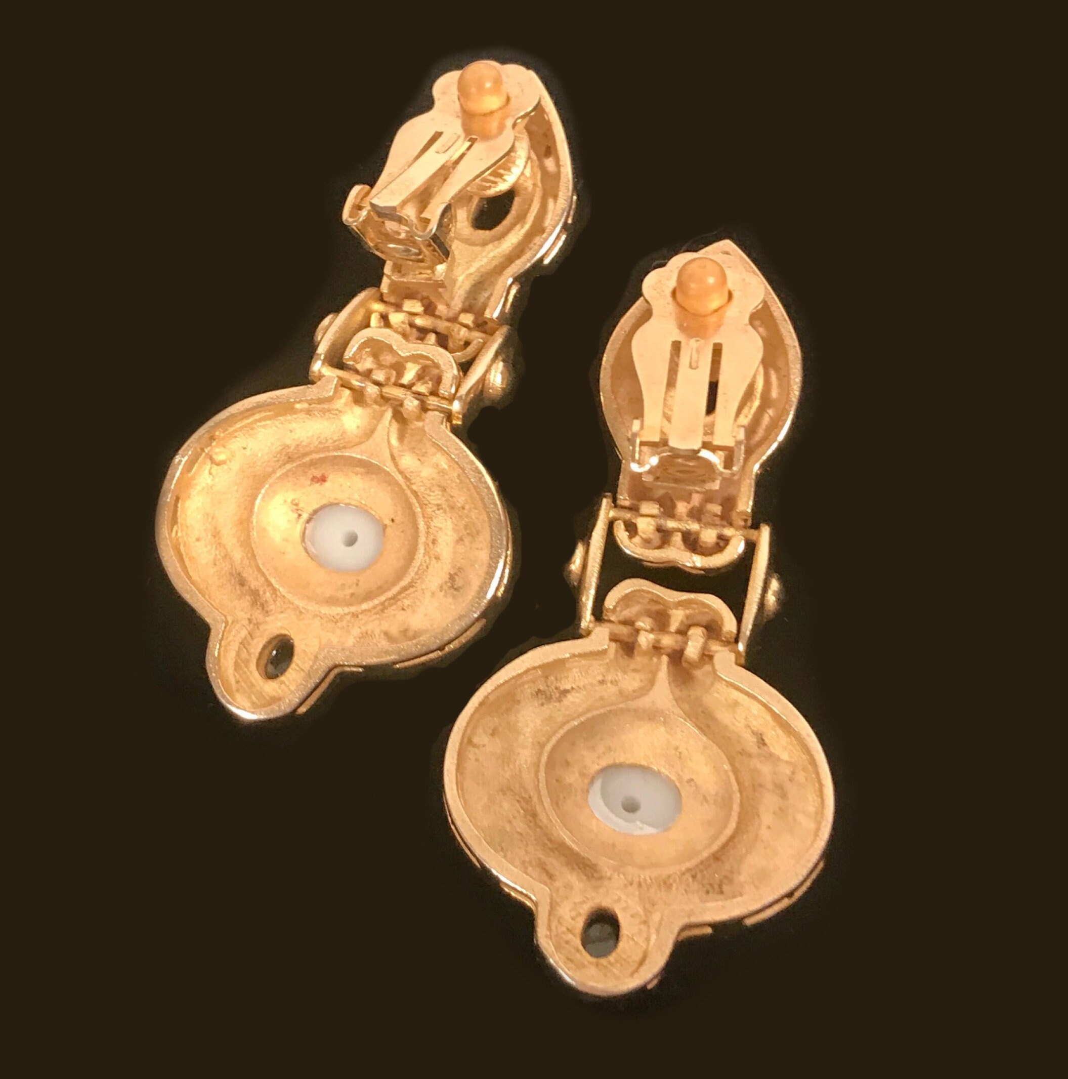 Large Vintage Neoclassical Lazaro Style Gold Tone Clip on Drop Earrings ...
