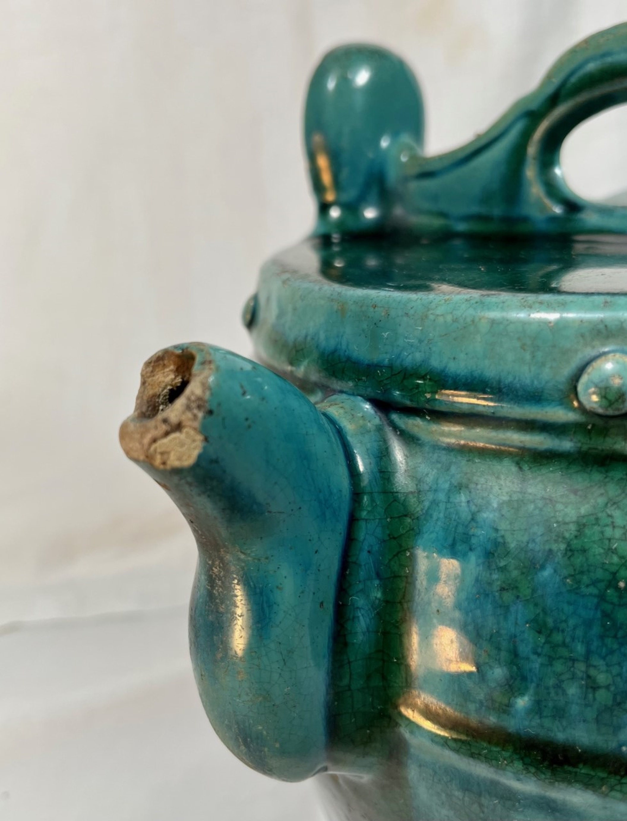 Antique Chinese Green Blue Shiwan Pottery Teapot. 19th Century Asian ...