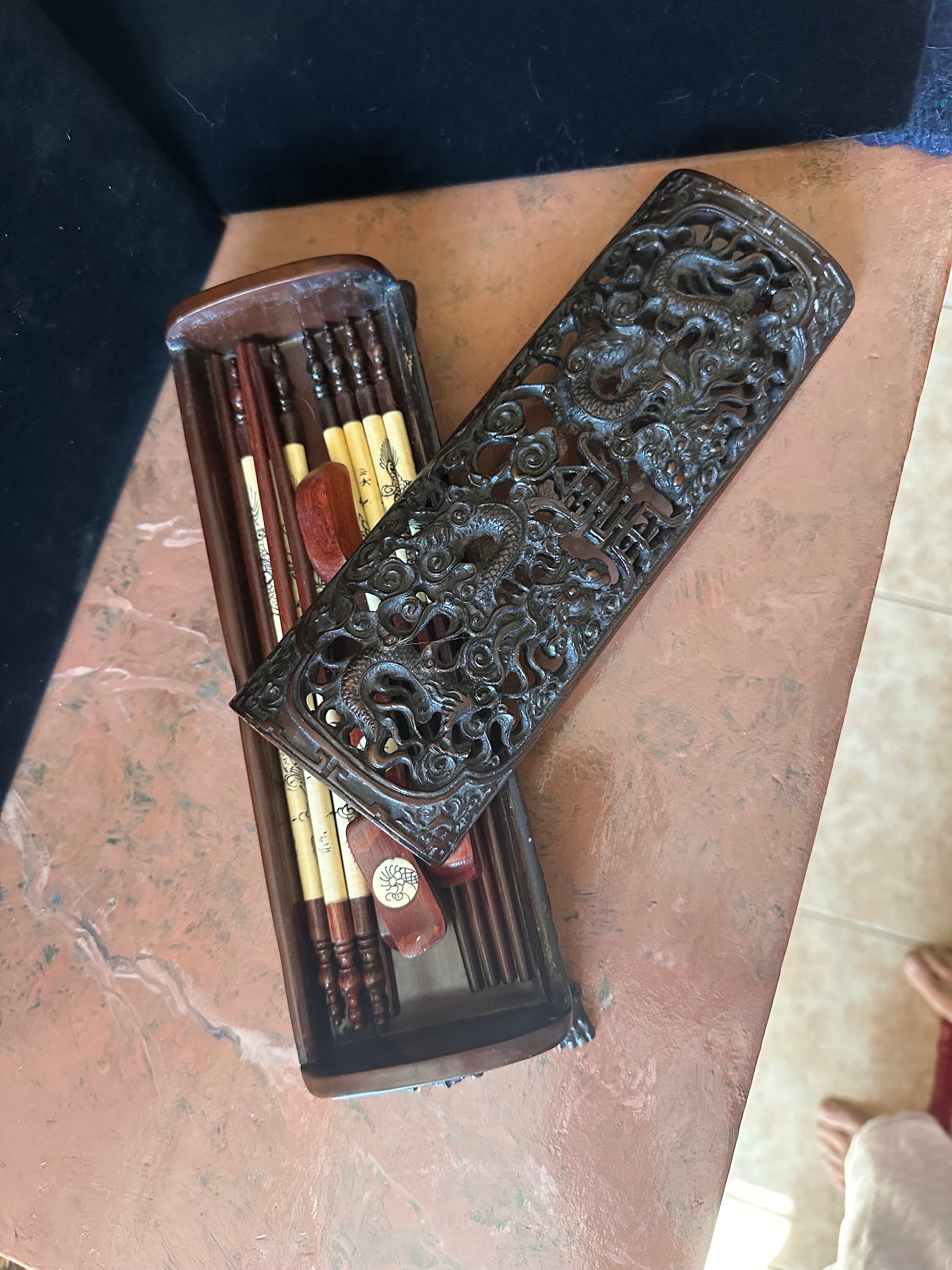 Vintage Chinese Claw Footed Hinged Box, Relief Filigree Dragons Chest ...