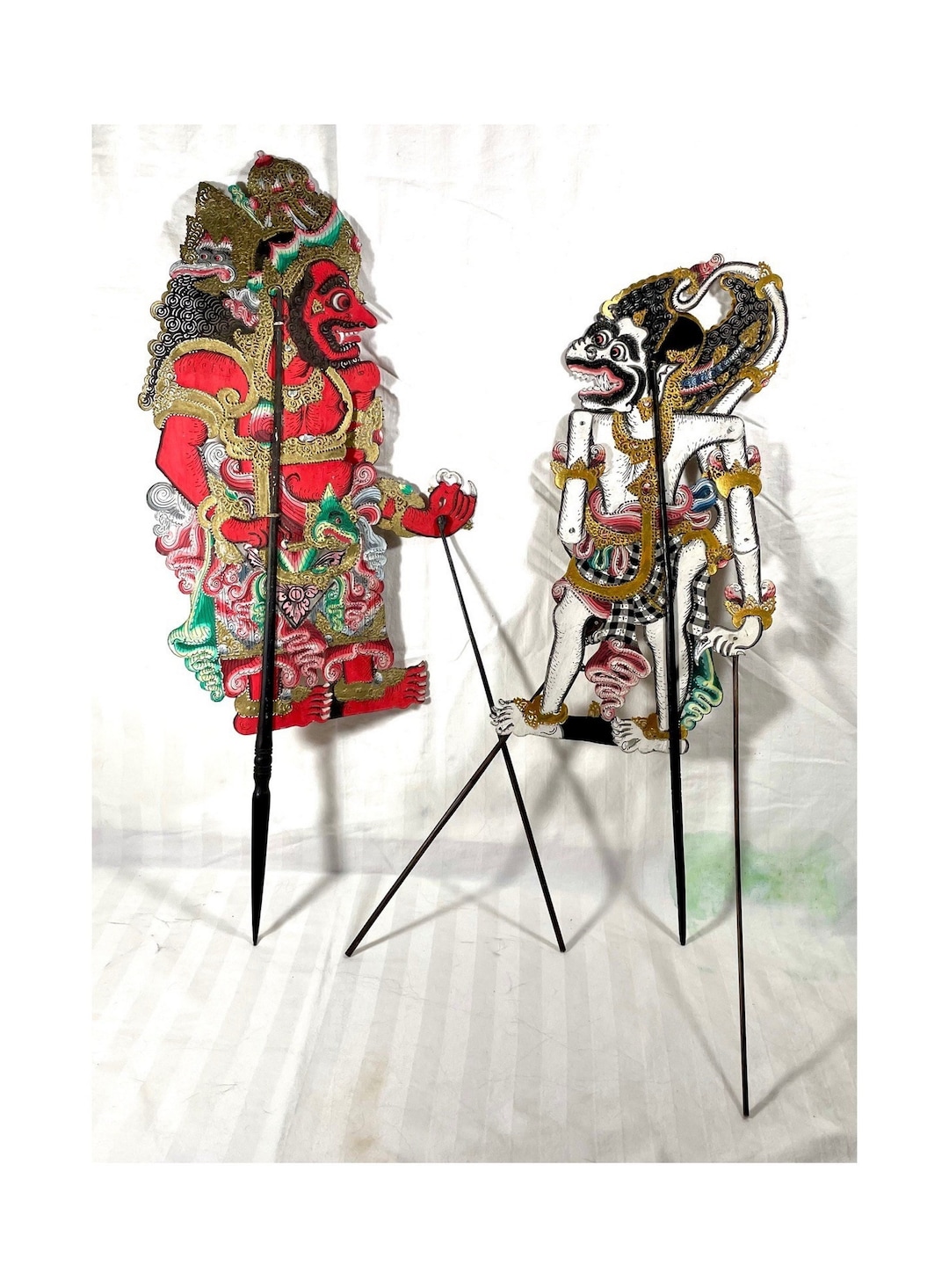 Vintage Articulated Shadow Puppets, Wayang Purwa, Balinese White & Red ...