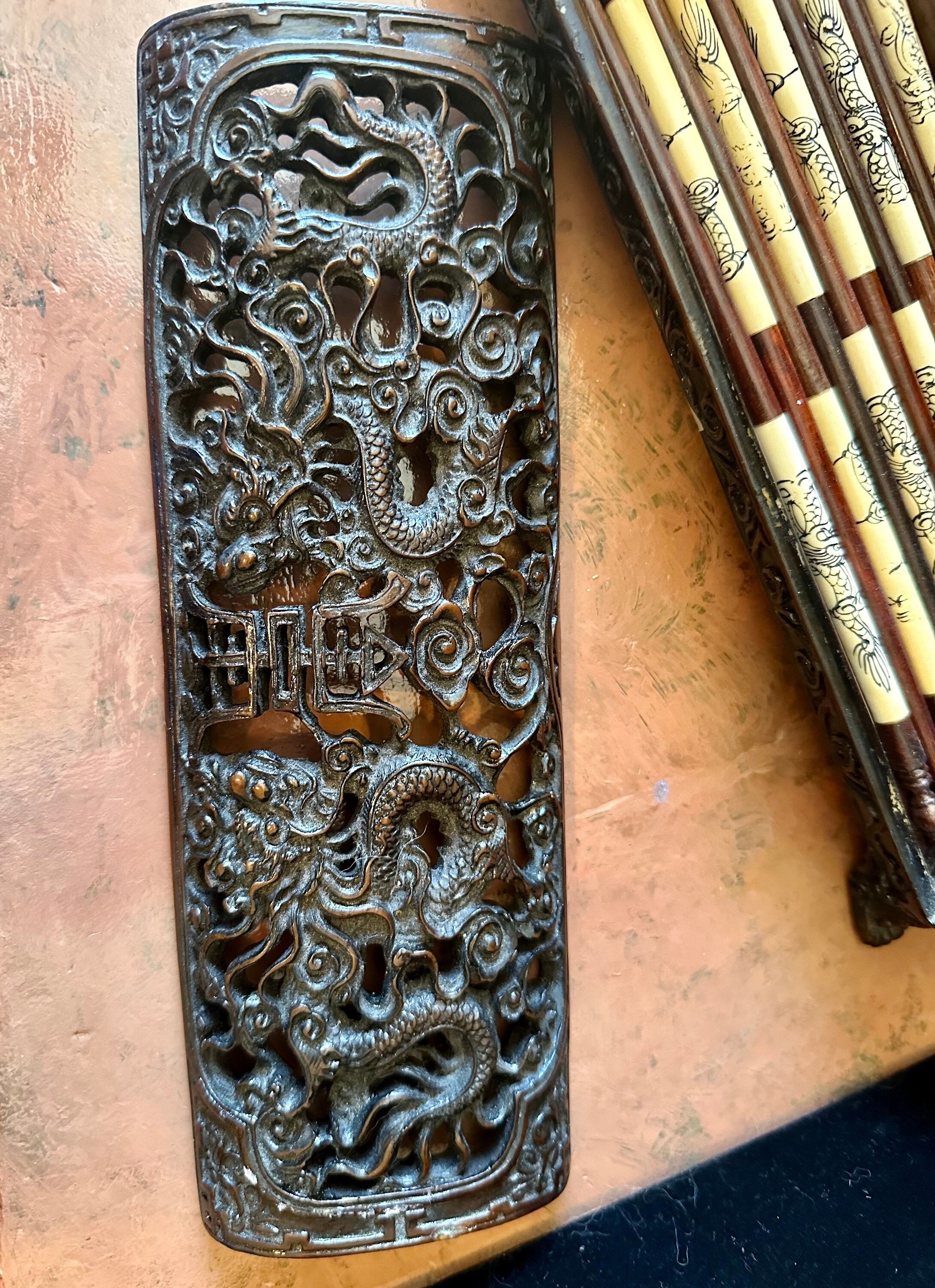 Vintage Chinese Claw Footed Hinged Box, Relief Filigree Dragons Chest ...
