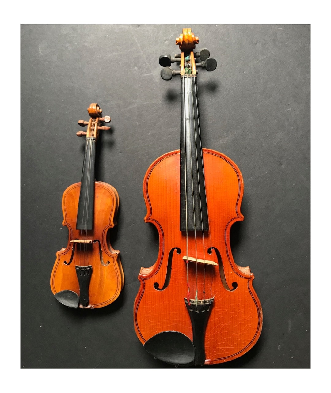 Two Vintage Violins, One Quarter Violin and a Decorative Wooden ...