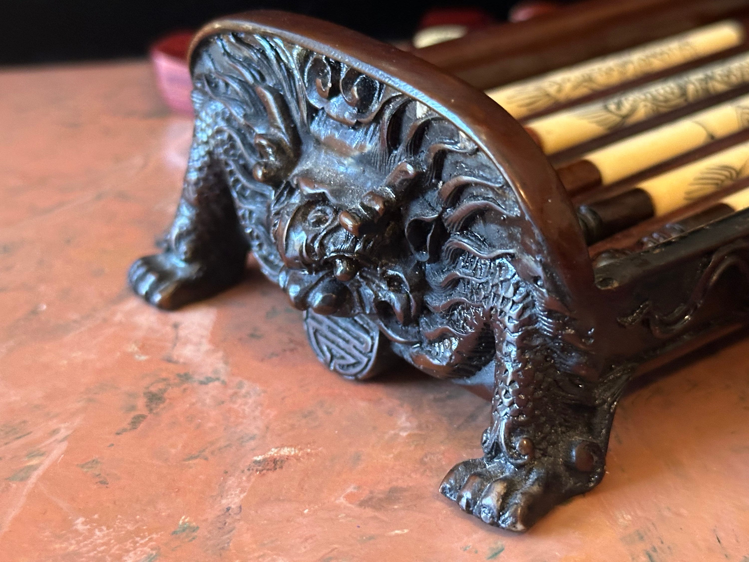 Vintage Chinese Claw Footed Hinged Box, Relief Filigree Dragons Chest ...