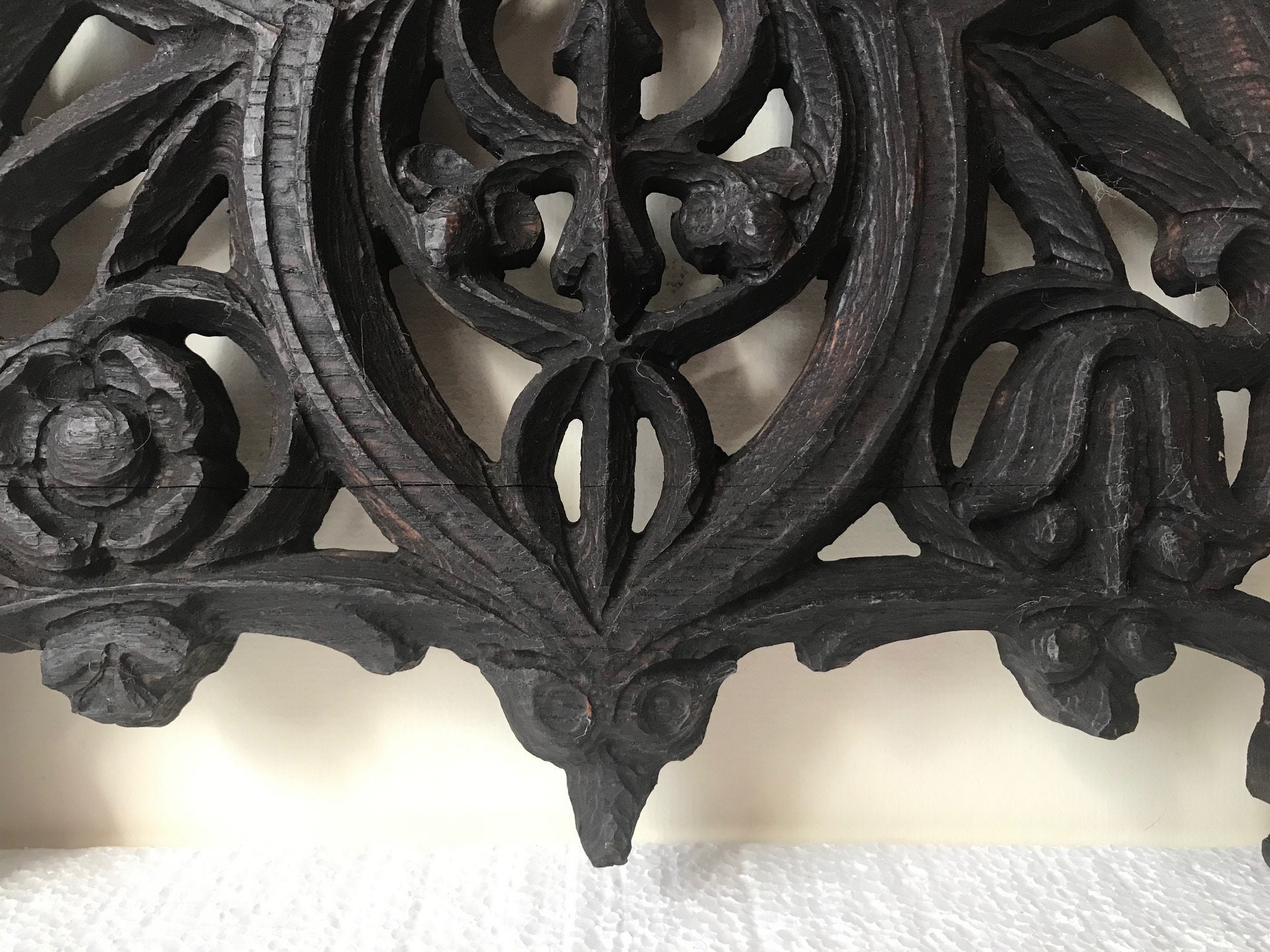 Vintage French Neo Gothic Wood Carving Arch Wall Panel Hanging Dark Oak ...