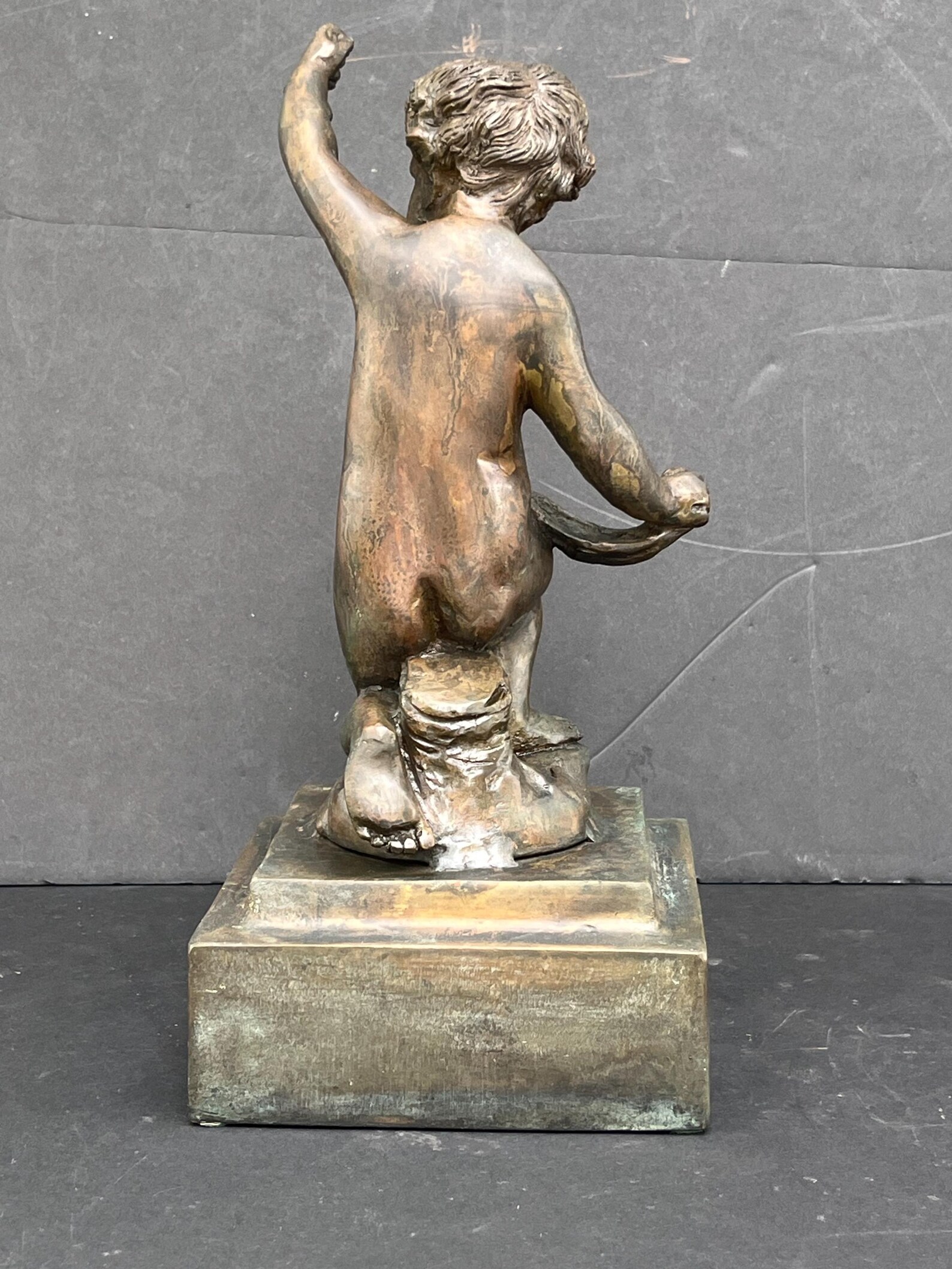 Vintage Bronze Cherub Statue, Putto on Square Plinth Sculpture ...