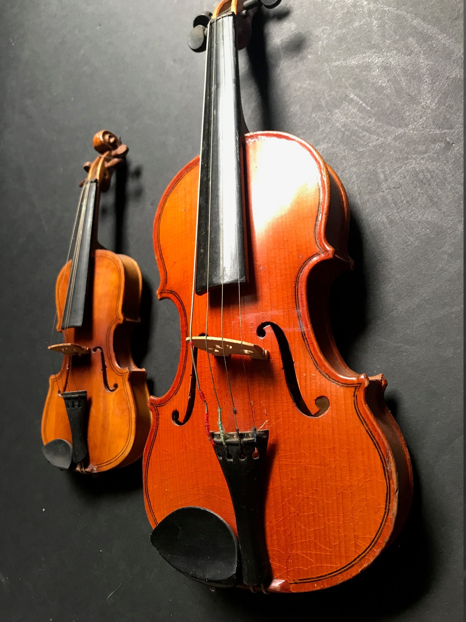 Two Vintage Violins, One Quarter Violin and a Decorative Wooden ...
