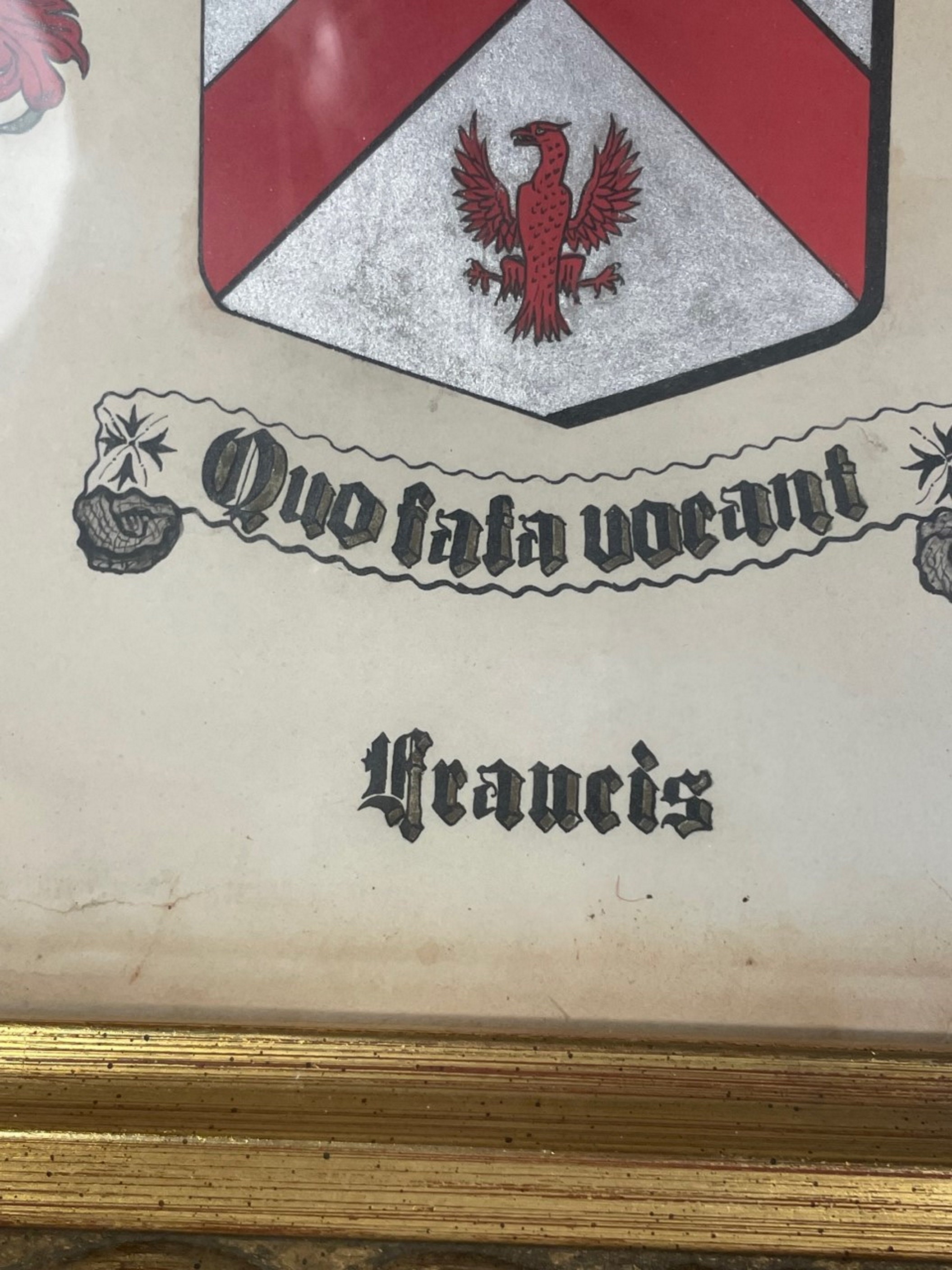 Antique Crest Painting, Coat of Arms Francis, Hand Painted Family Crest ...