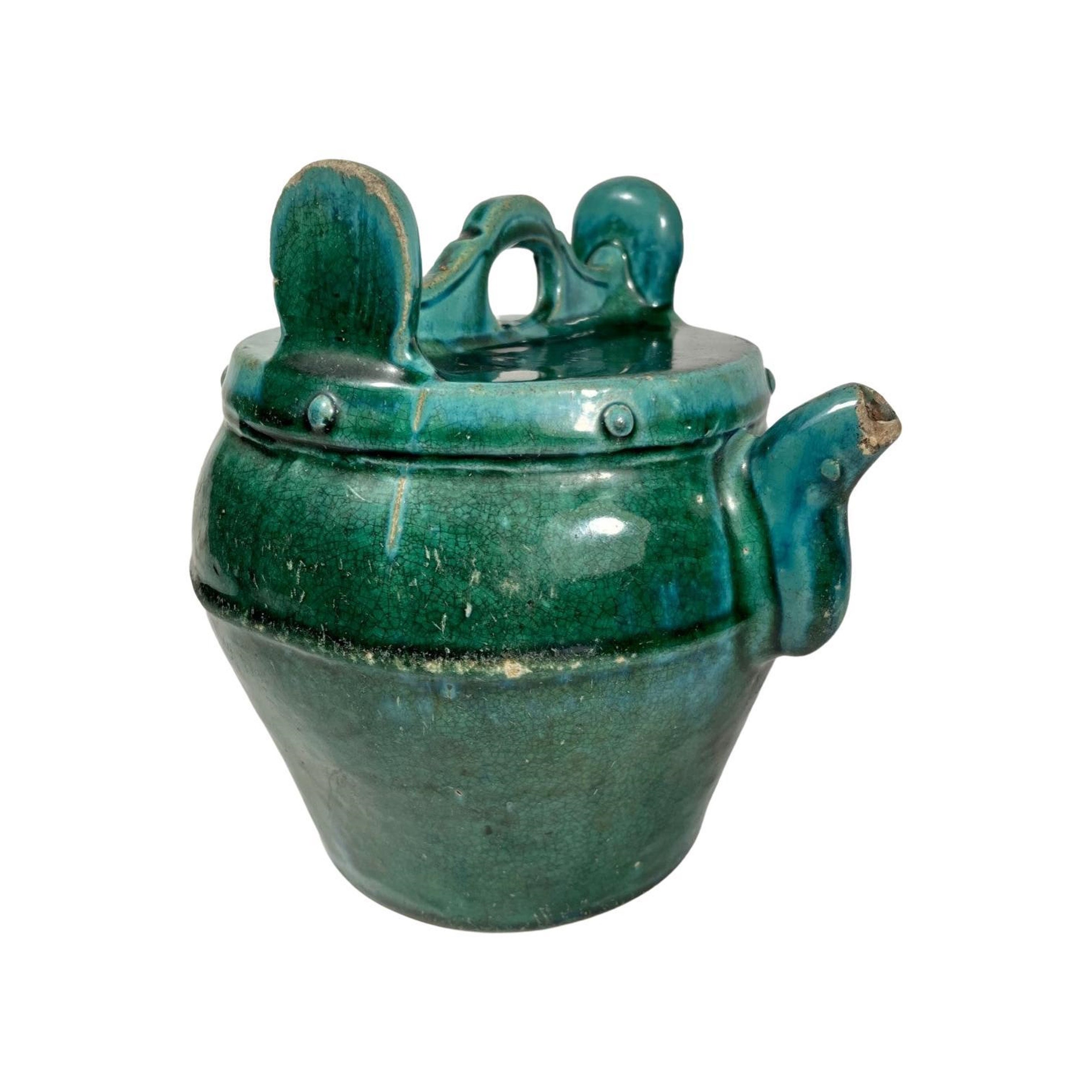 Antique Chinese Green Blue Shiwan Pottery Teapot. 19th Century Asian ...