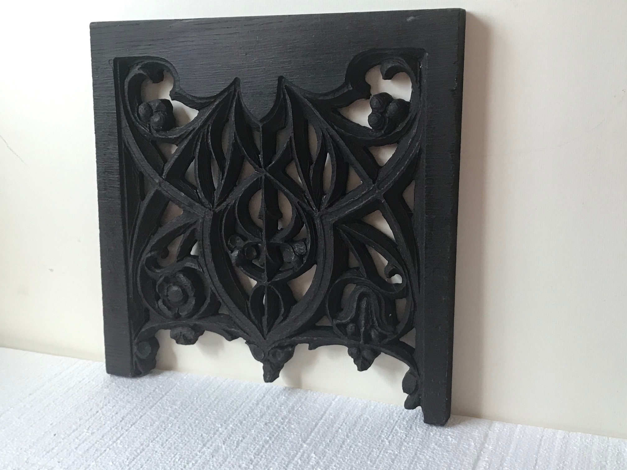Vintage French Neo Gothic Wood Carving Arch Wall Panel Hanging Dark Oak ...