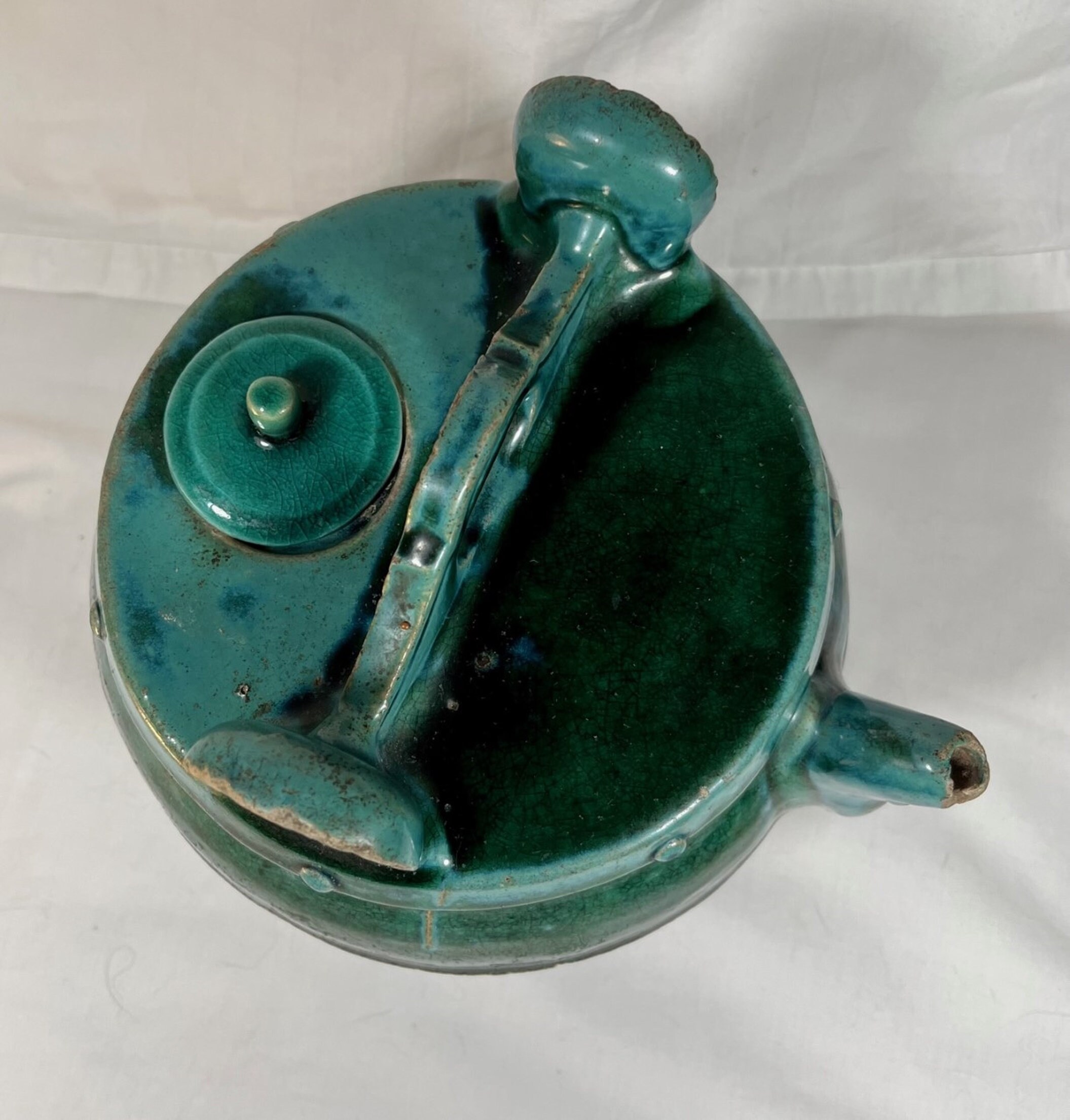 Antique Chinese Green Blue Shiwan Pottery Teapot. 19th Century Asian ...