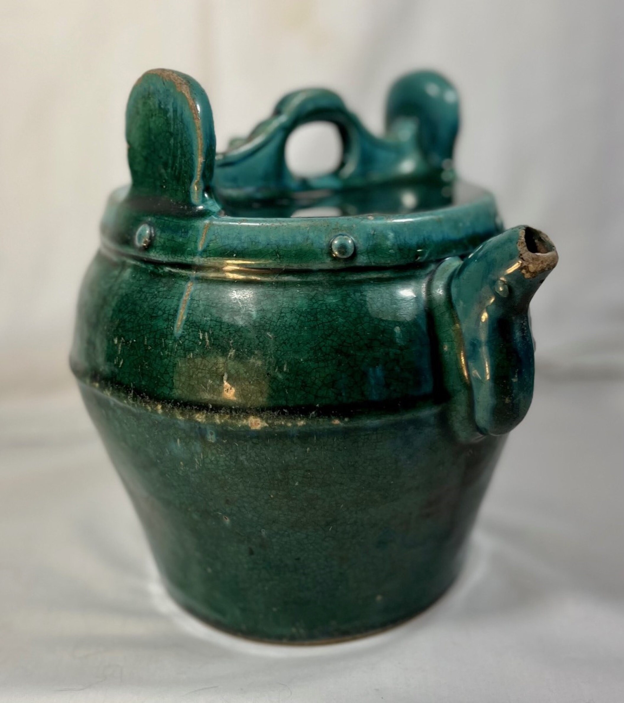 Antique Chinese Green Blue Shiwan Pottery Teapot. 19th Century Asian ...