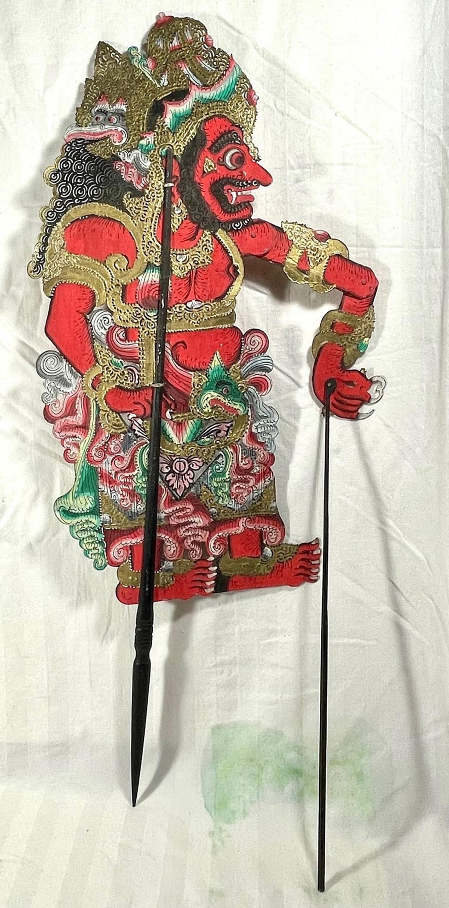 Vintage Articulated Shadow Puppets, Wayang Purwa, Balinese White & Red ...