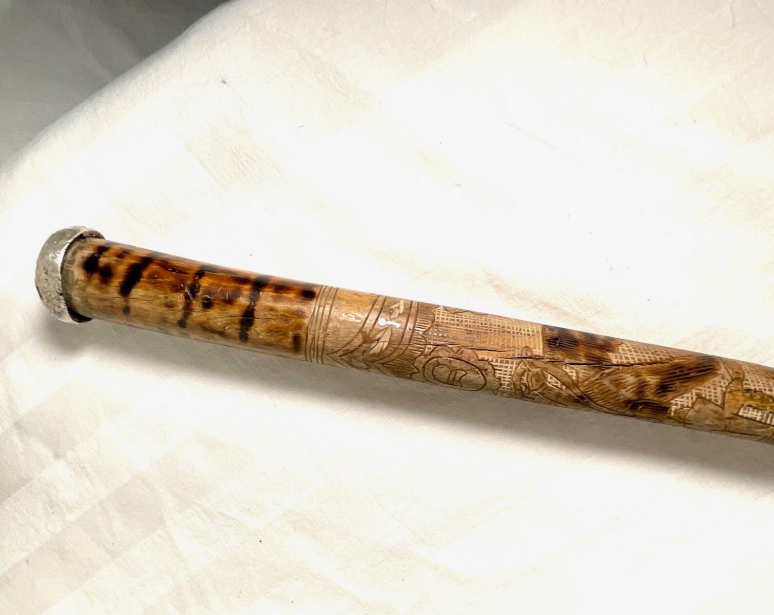 Antique Bamboo Walking Stick, Hand Carved Japanese Cane. Monogram ...