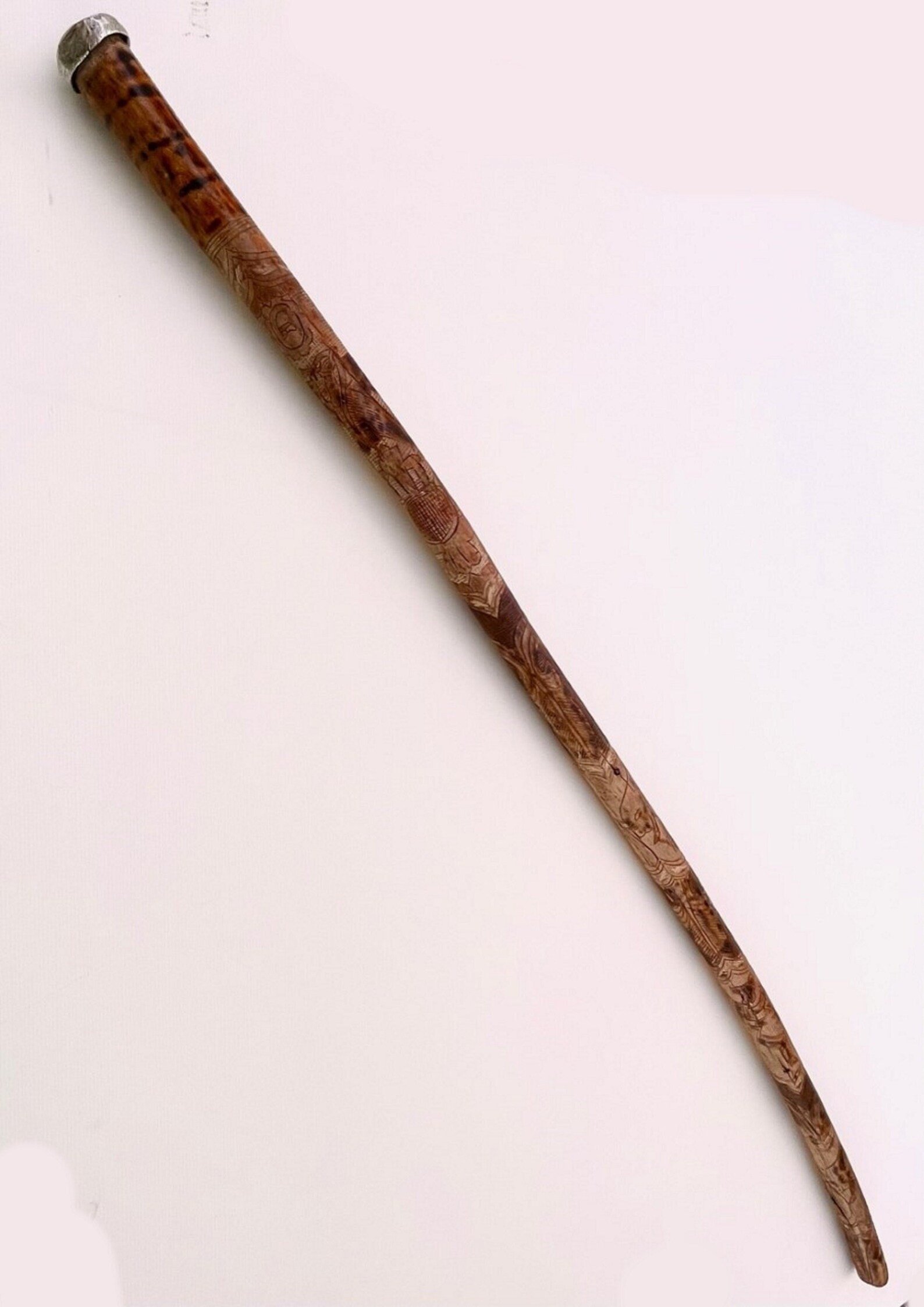 Antique Bamboo Walking Stick, Hand Carved Japanese Cane. Monogram ...