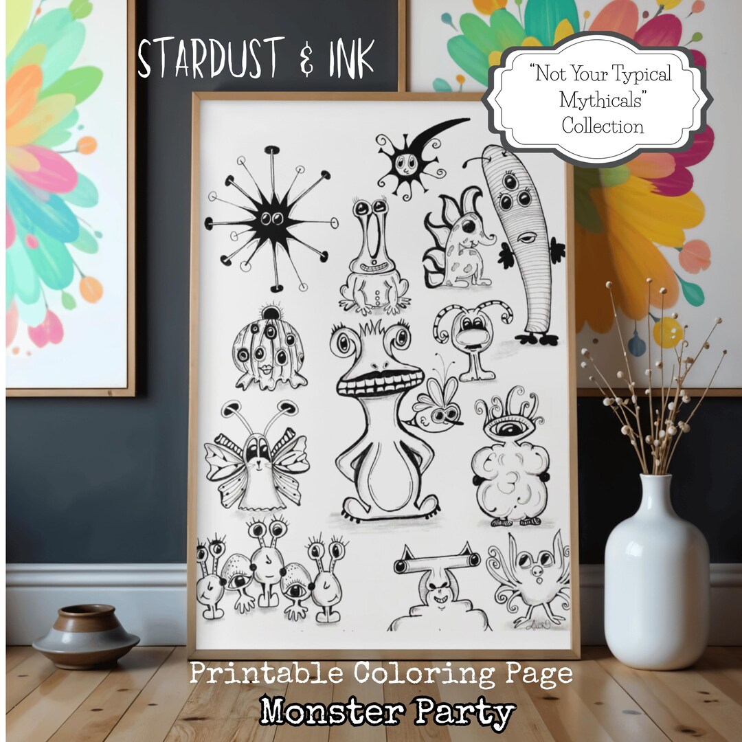 Not Your Typical Mythicals- Monster Party Coloring Page-whimsical Hand ...