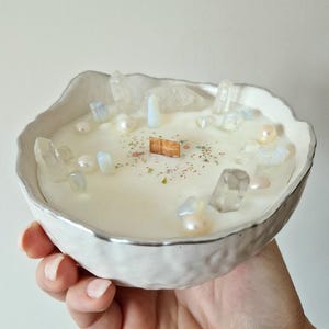 Celestial Candle Clear Quartz Crystal Rock Soy Pearl Opal Handmade ...