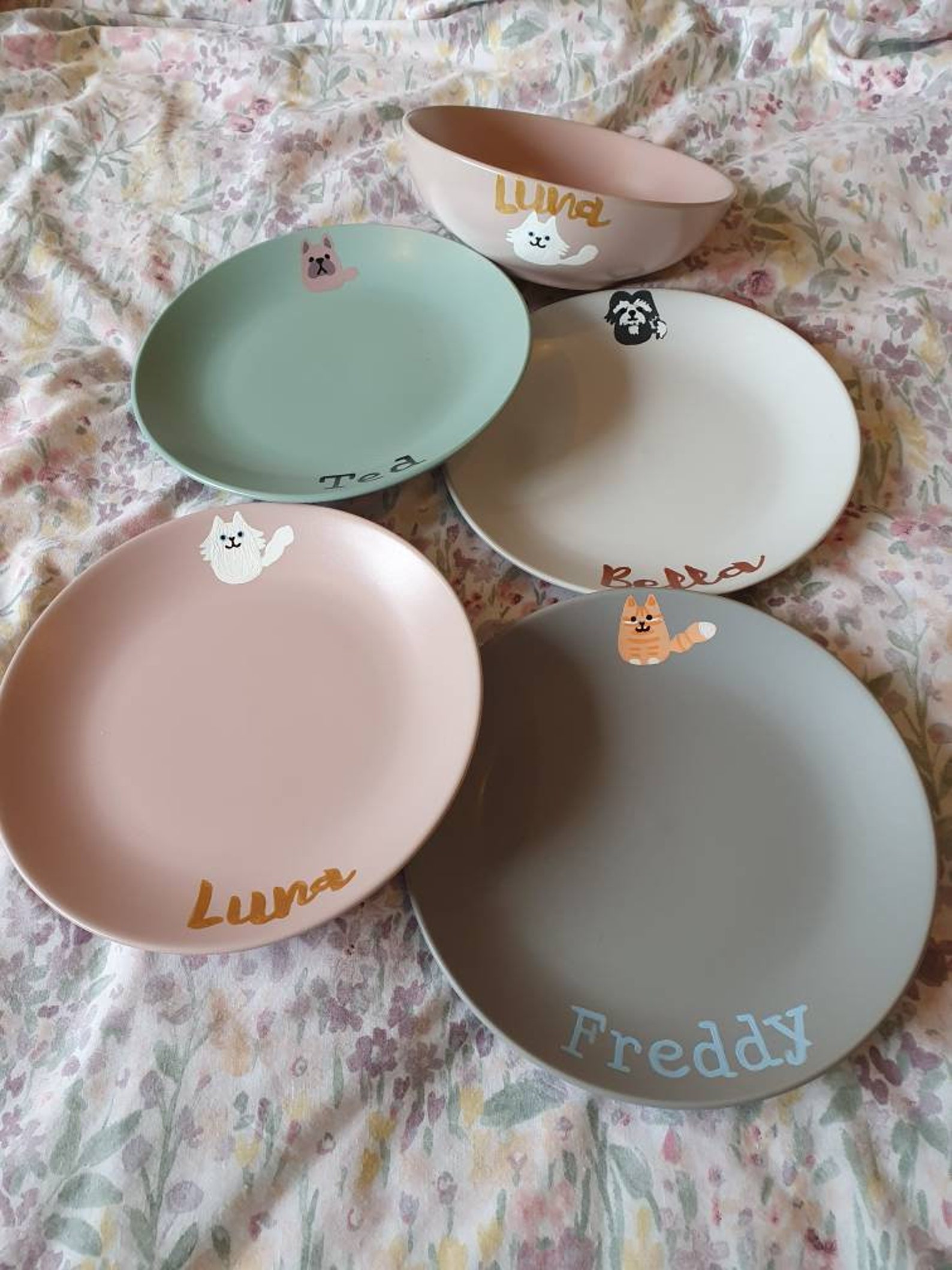 Personalised pet food dish cat dog plate bowl set water hand | Etsy