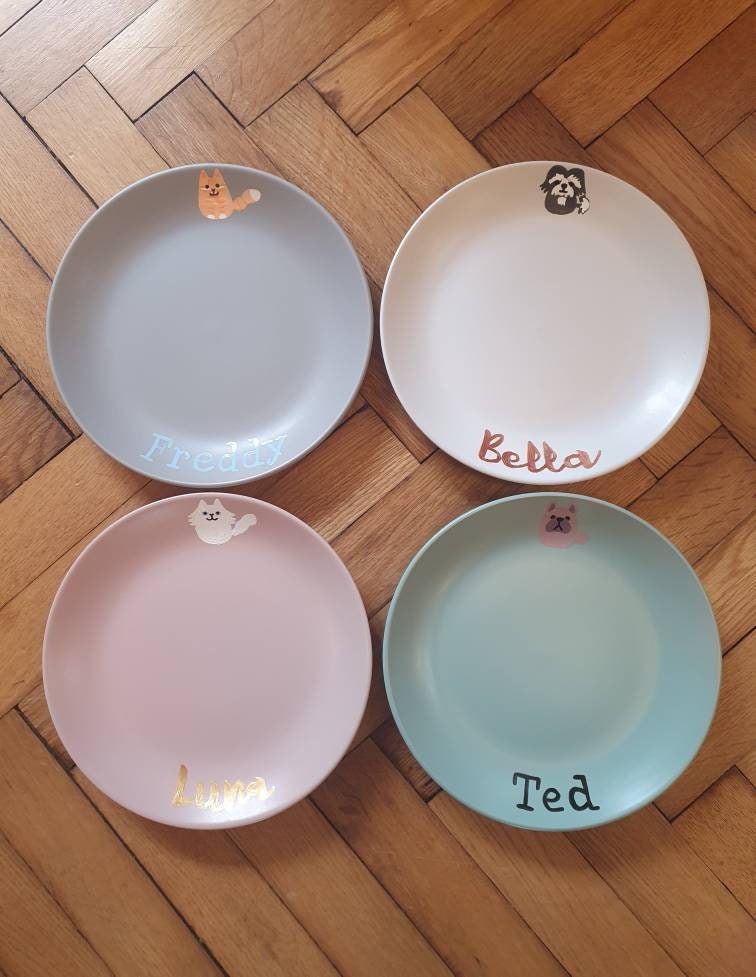 Personalised Pet Food Dish Cat Dog Plate Bowl Set Water Hand - Etsy UK