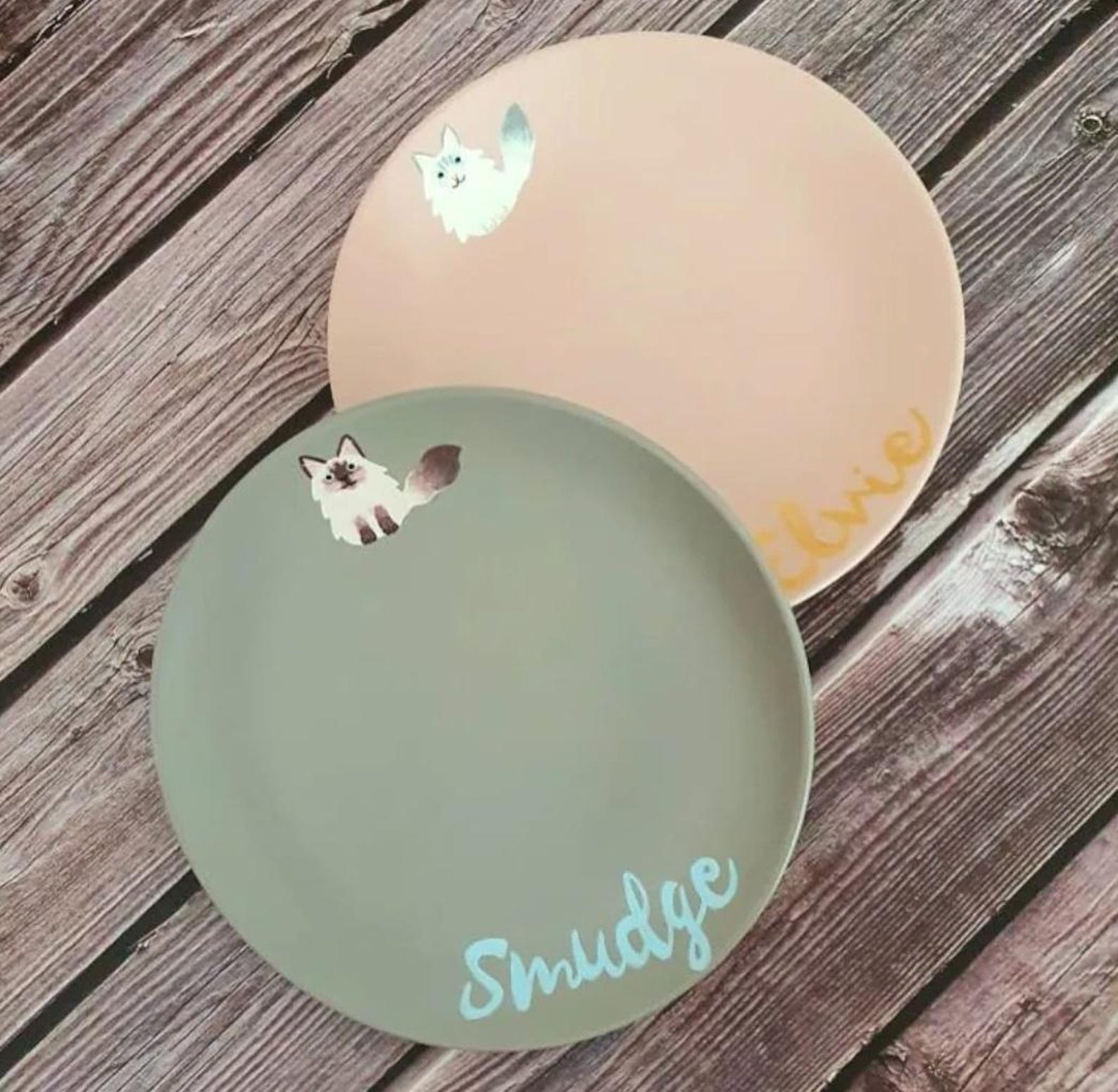 Personalised Pet Food Dish Cat Dog Plate Bowl Set Water Hand Painted ...