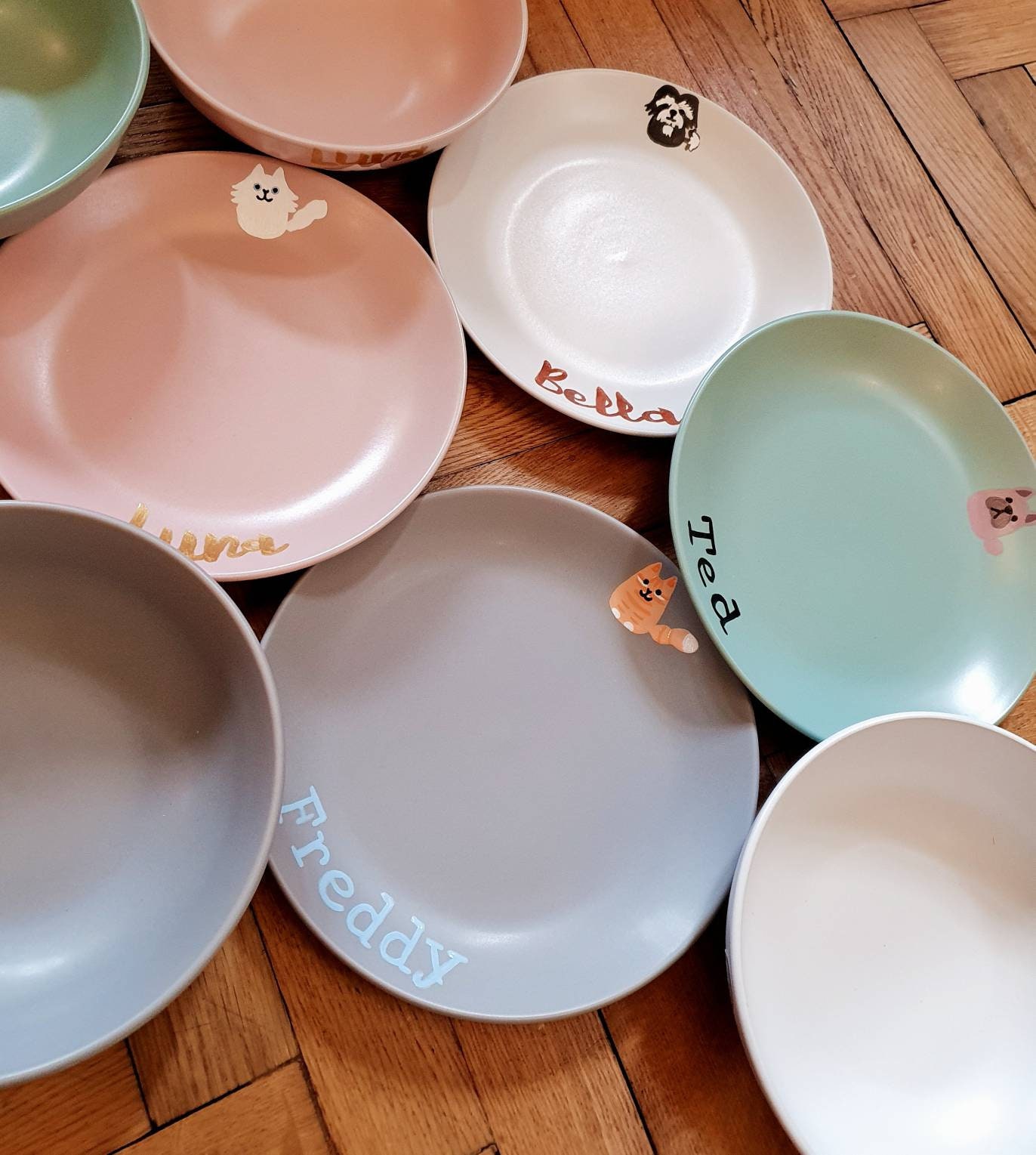 Personalised pet food dish cat dog plate bowl set water hand | Etsy