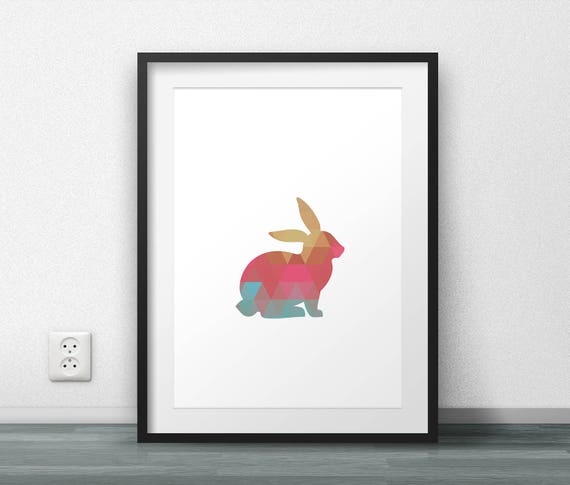 Rabbit Print Triangle pattern Modern Art Scandinavian | Etsy