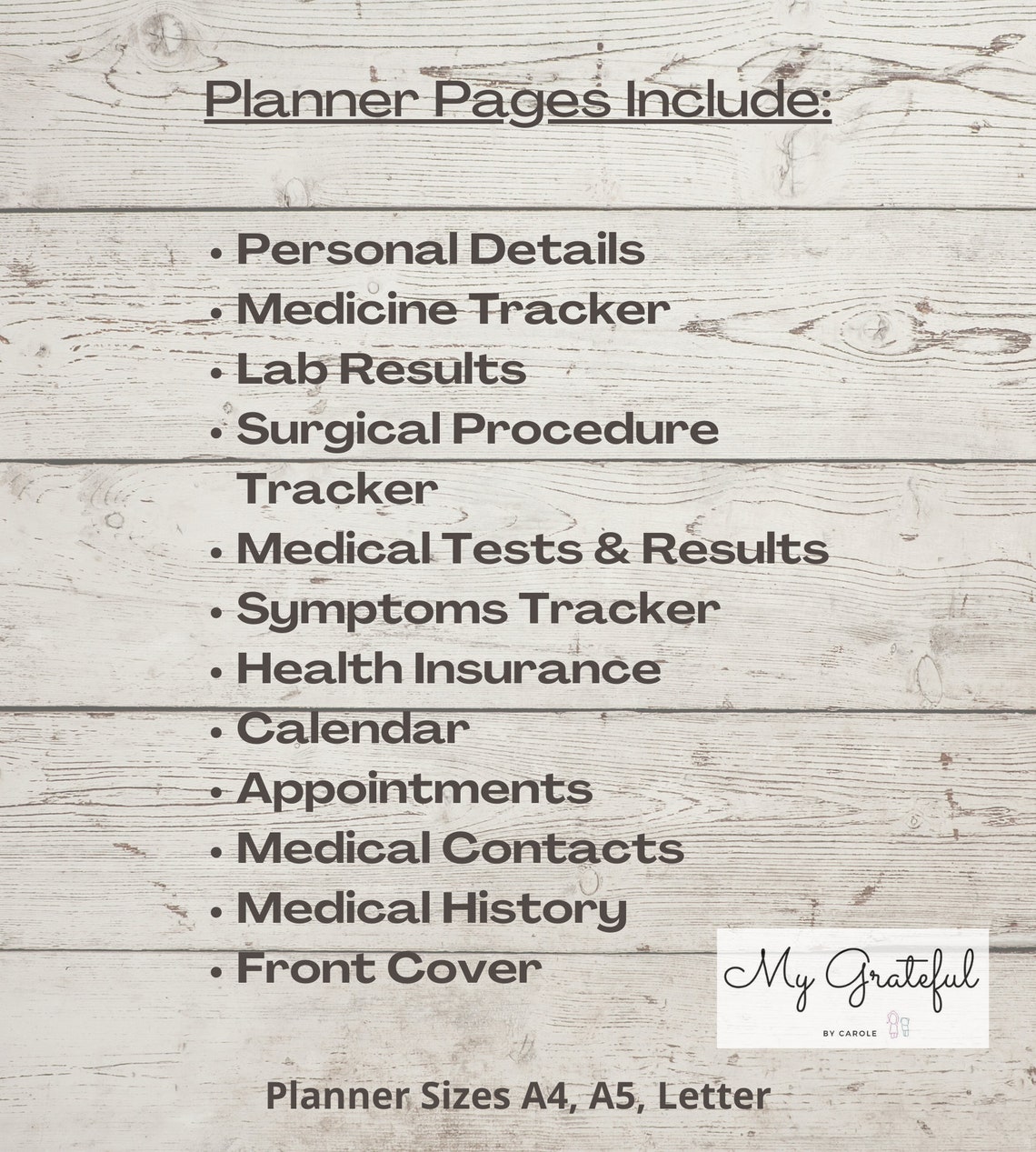 Medical Planner Printable Personal Health Care Log Symptoms Tracker ...