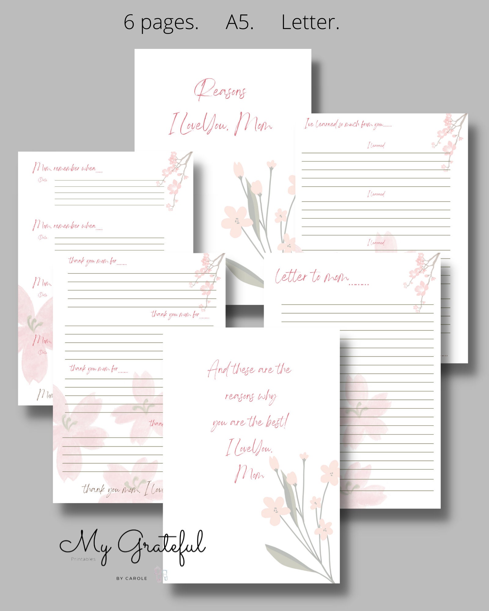 Printable Mothers Day Gift | Mother's Journal | I Love You | Thank You ...