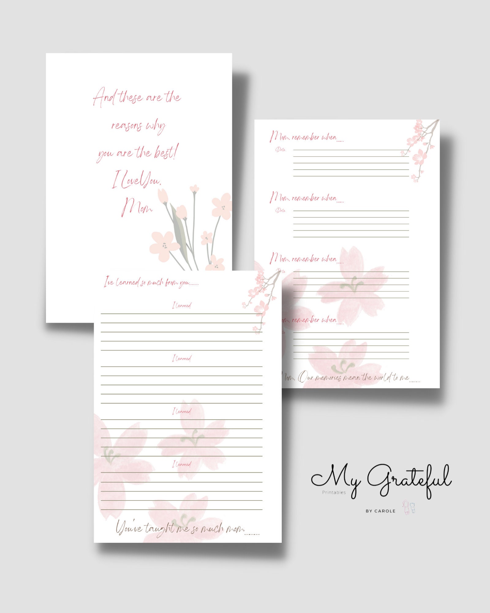 Printable Mothers Day Gift | Mother's Journal | I Love You | Thank You ...