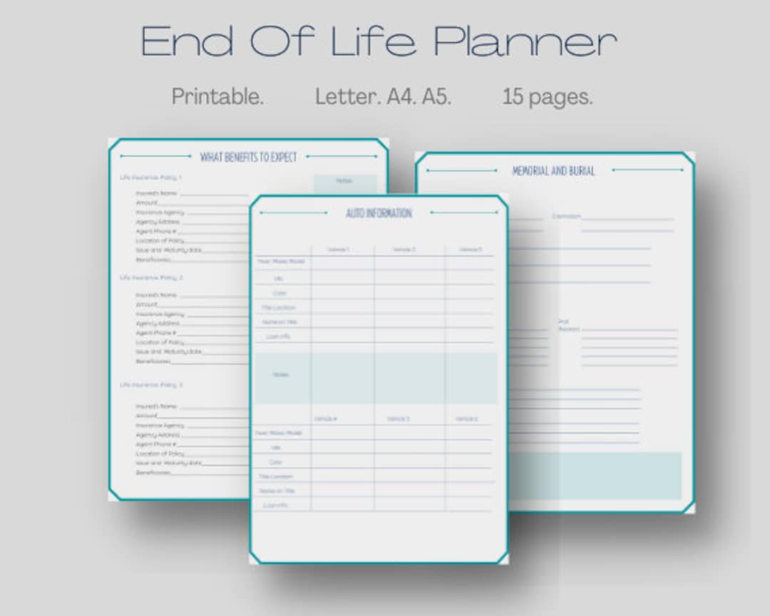 End of Life Planner Printable | Final Wishes Organizer| Emergency ...